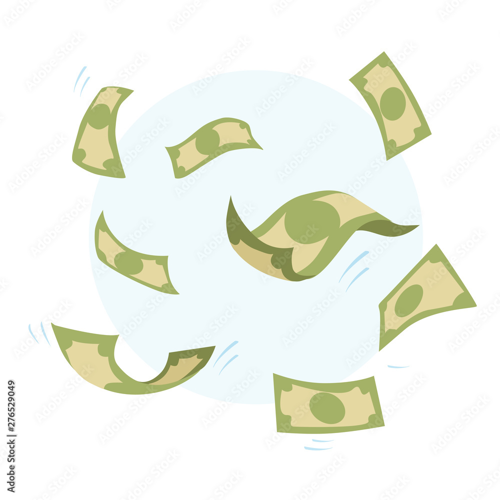 Falling dollar banknotes, money rain, flat vector illustration isolated ...
