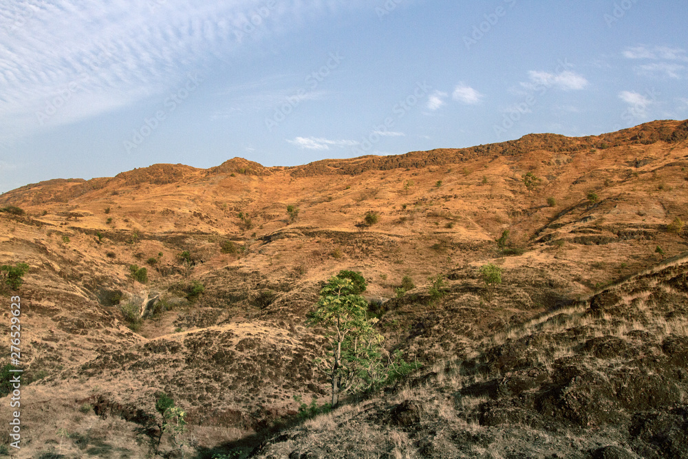 Dry hills and fields in the area of the Deccan plateau Stock Photo ...