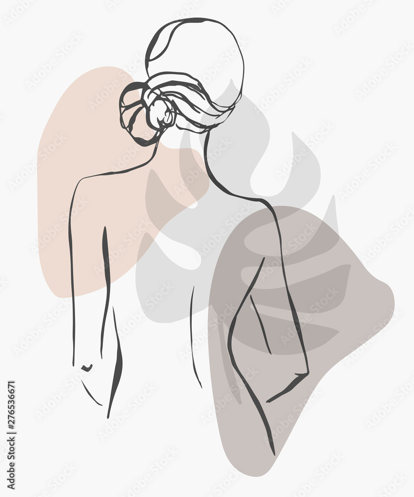 Simple hand drawn trendy line silhouette woman. Modern minimalism art ...