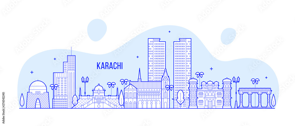 Karachi skyline Pakistan city vector linear art Stock Vector | Adobe Stock