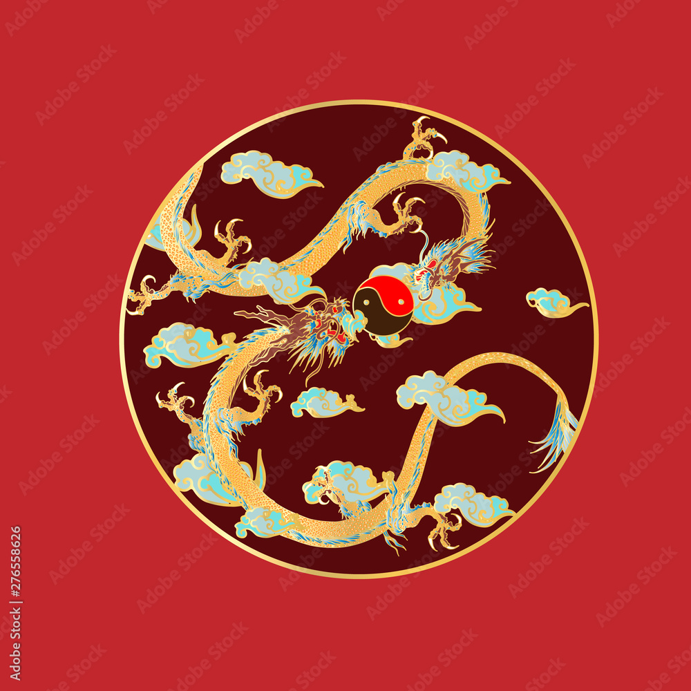 Vector two dragon vectors are occupying a crystal ball on a cloud ...