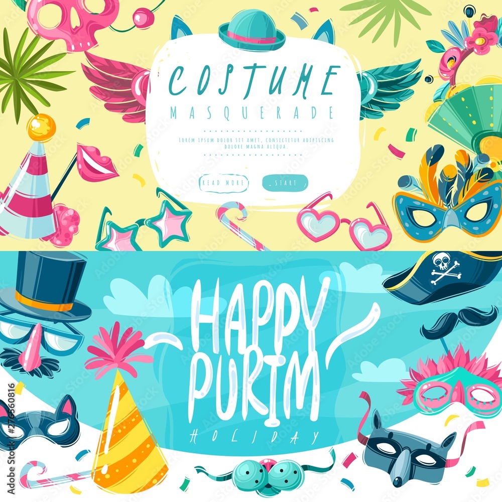 Carnival things horizontal banners set.set of two horizontal banners on ...