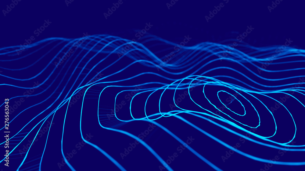 Wave 3d. 3D blue glowing abstract background. Abstract background with ...