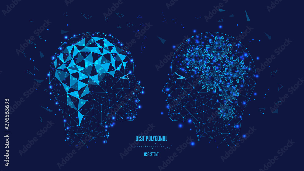Gear wheels and brain, rational and creative thinking people. Concept ...
