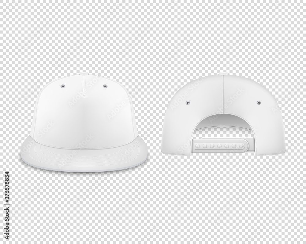Vector 3d Realistic Render White Blank Baseball Snapback Cap Icon Set ...