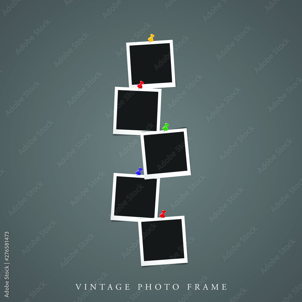 five quintuple Blank vintage photo white frame black inside with shadow ...