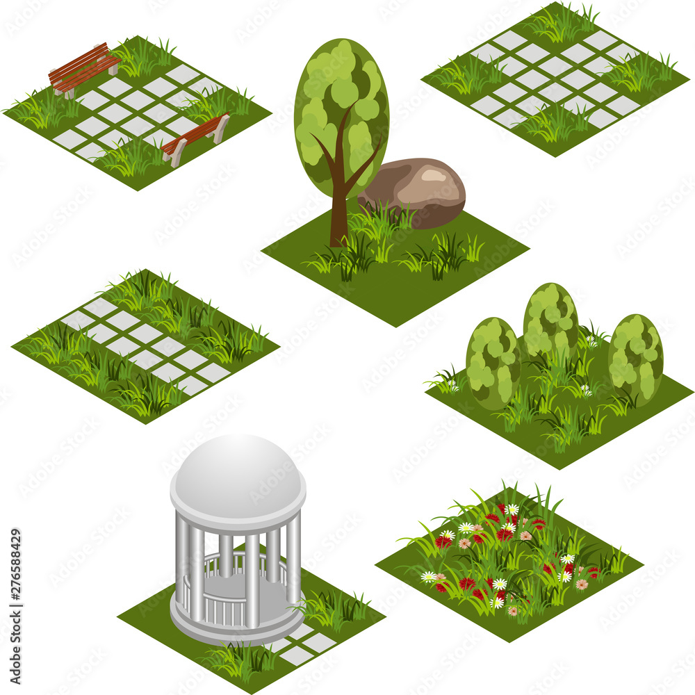 Garden isometric tile set. Isolated isometric tiles to design garden ...