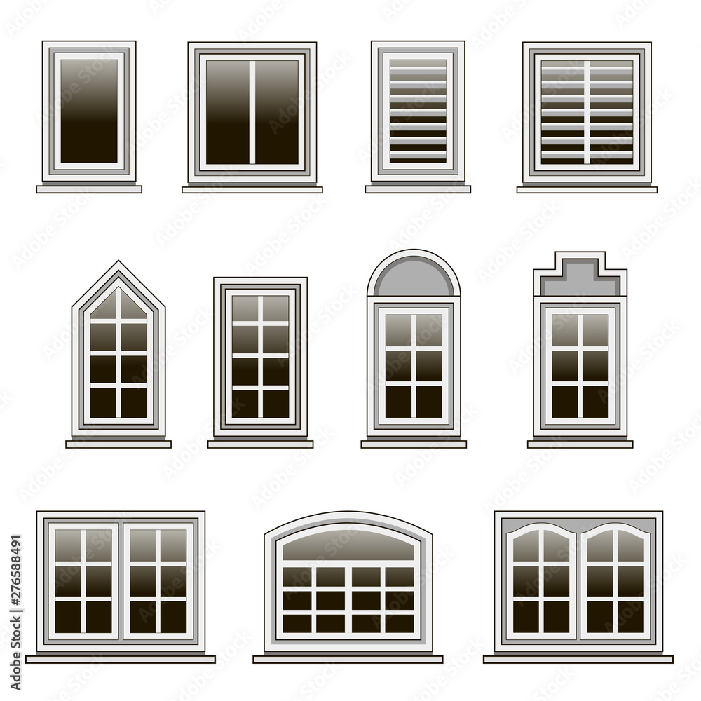 Set of modern windows frames to design or remodel house exterio Stock ...