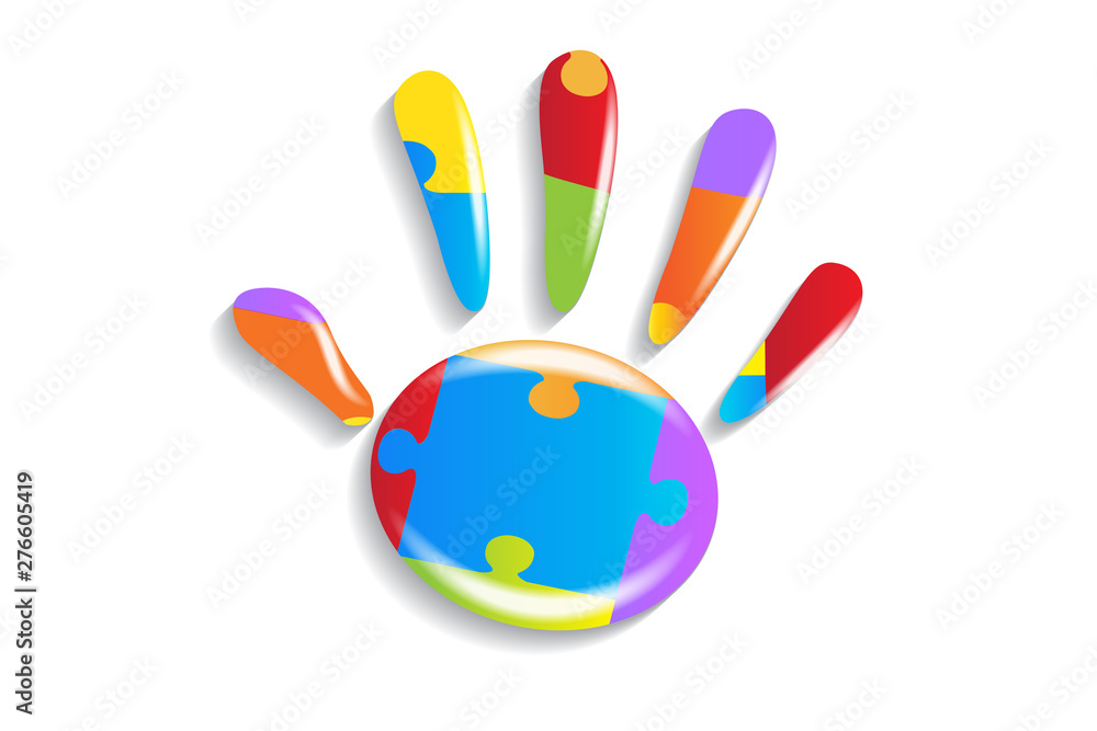 Logo children hand puzzle Stock Vector | Adobe Stock