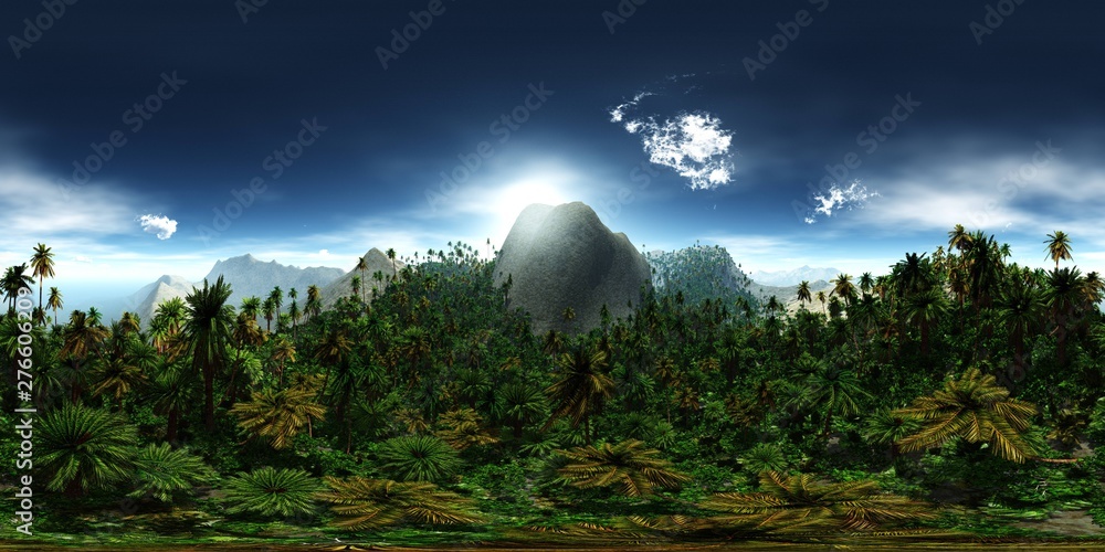 Jungle in the mountains in the morning, HDRI, environment map , Round ...