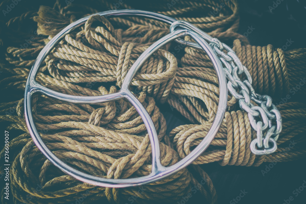 Ropes and a ring for shibari and slavery. Background for shibari ...