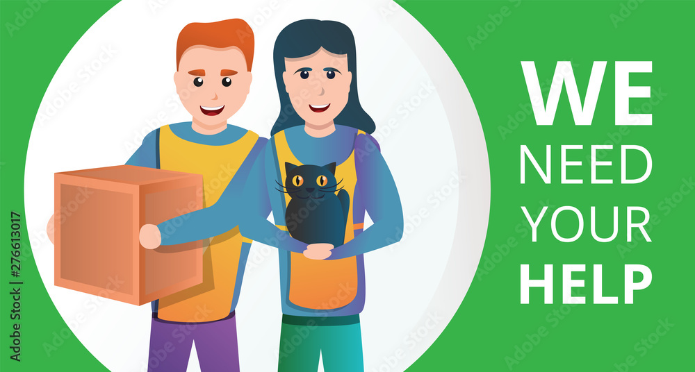 Volunteer we need your help concept banner. Cartoon illustration of ...