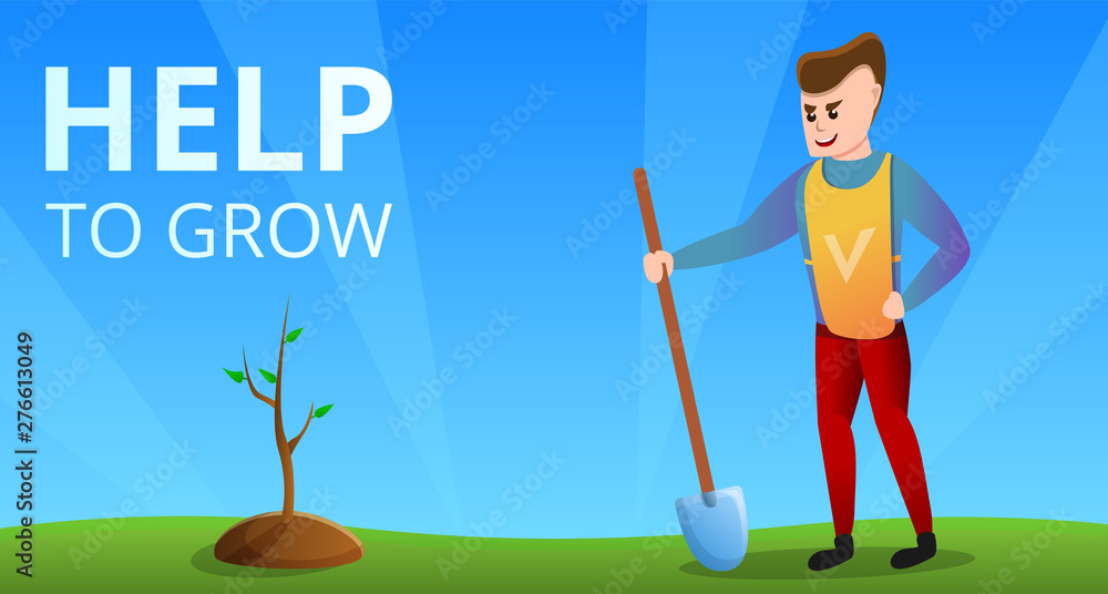 Volunteer help to grow concept banner. Cartoon illustration of ...