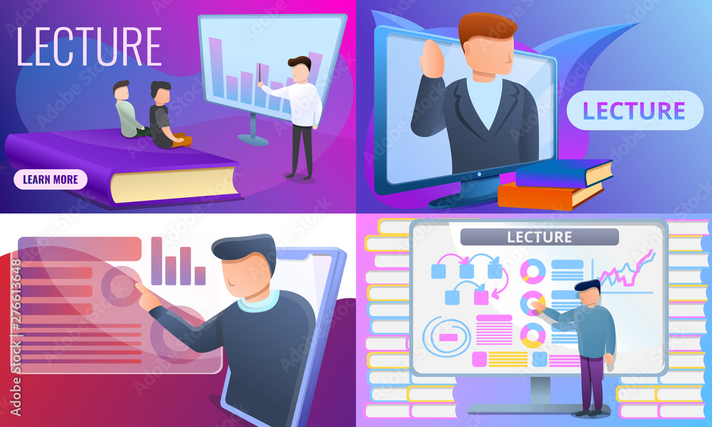 Lecture banner set. Cartoon illustration of lecture vector banner set ...