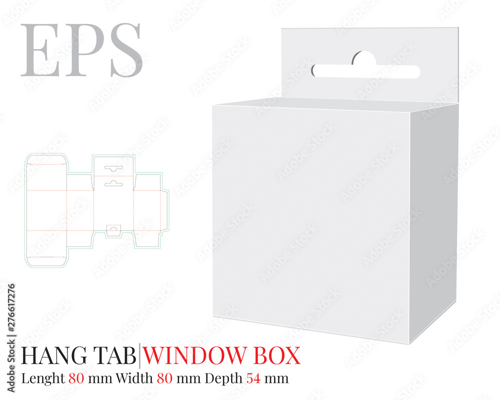 Hang Tab Box Template, Vector with die cut / laser cut lines. White ...