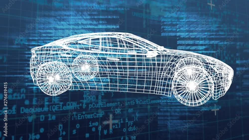 Revolving technical drawing of car on a blue background Stock Video ...