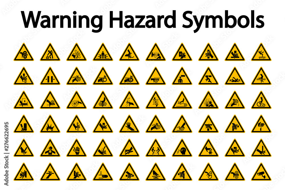Triangular Warning Hazard Symbols labels On White Background Stock ...