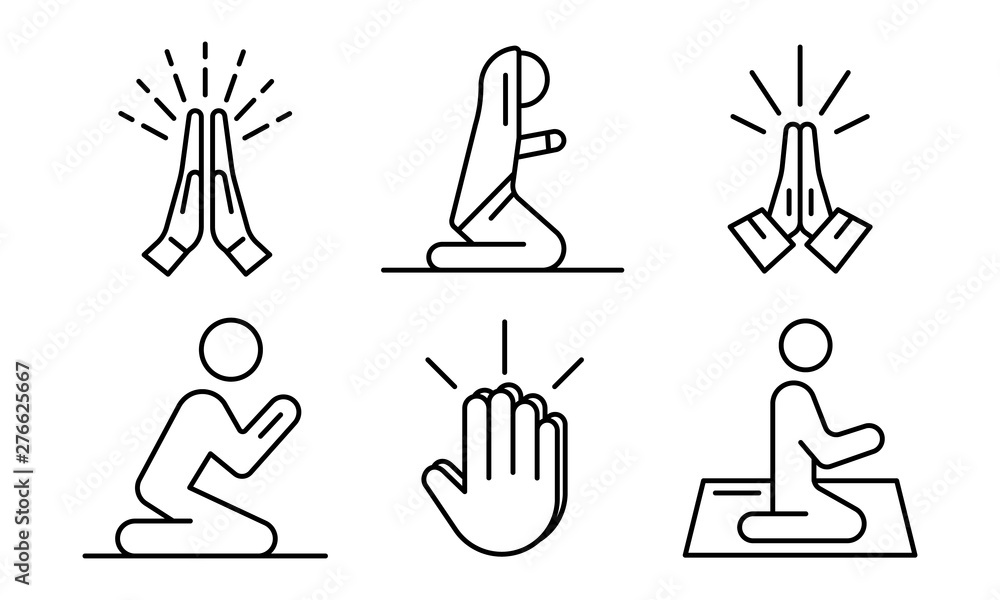 Prayer icons set. Outline set of prayer vector icons for web design ...