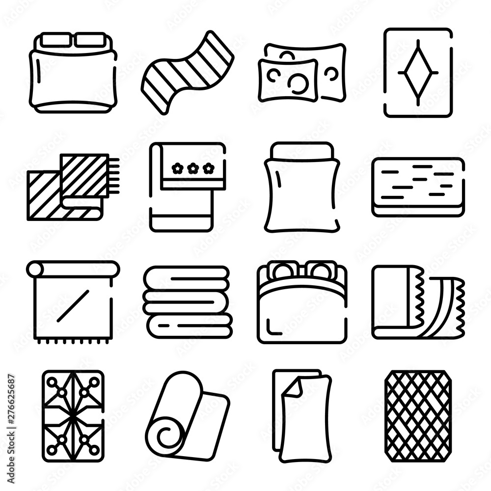 Blanket icons set. Outline set of blanket vector icons for web design ...