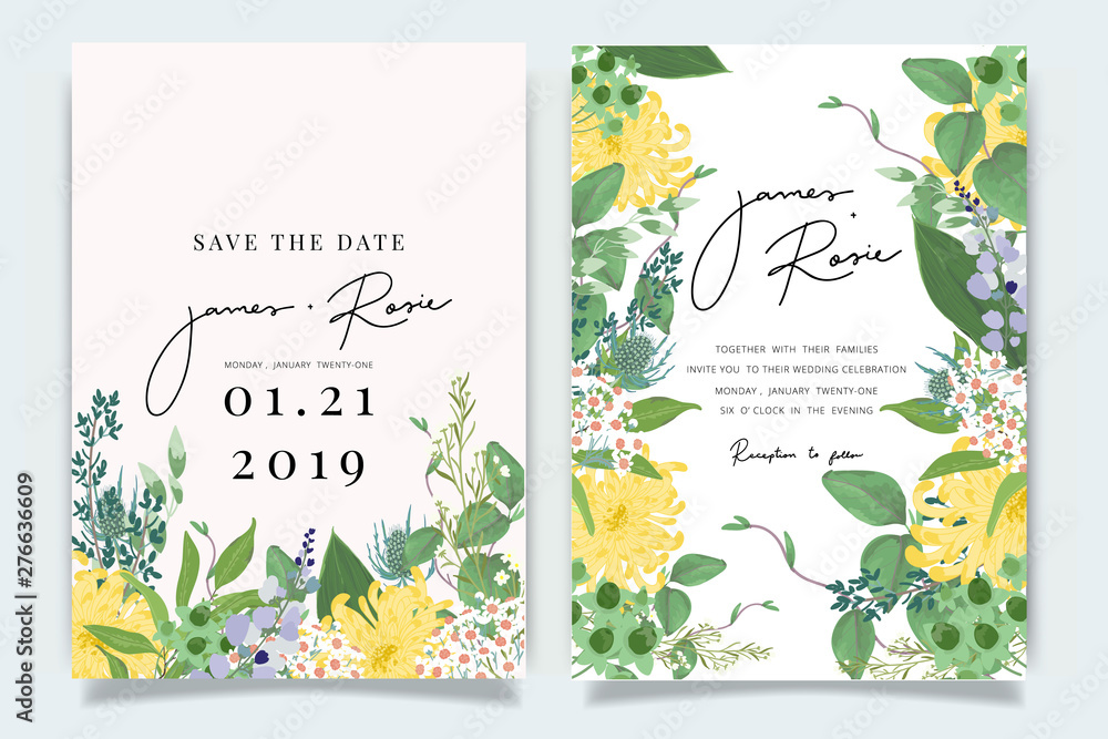 Summer Flower Wedding Invitation set, floral invite thank you, rsvp ...