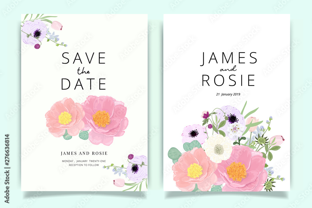 Summer Flower Wedding Invitation set, floral invite thank you, rsvp ...