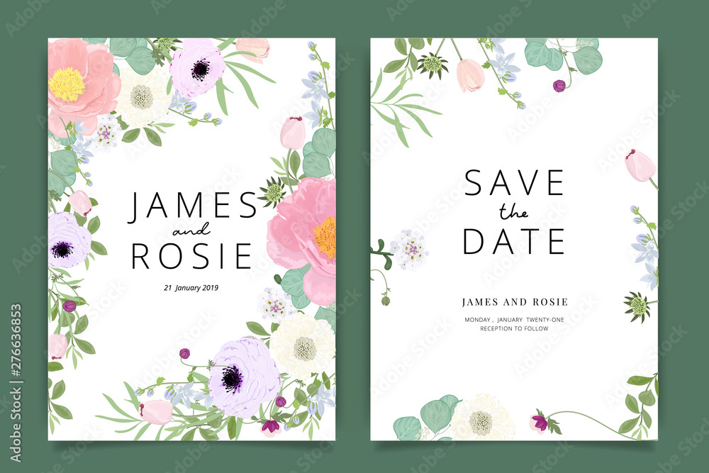 Summer Flower Wedding Invitation set, floral invite thank you, rsvp ...