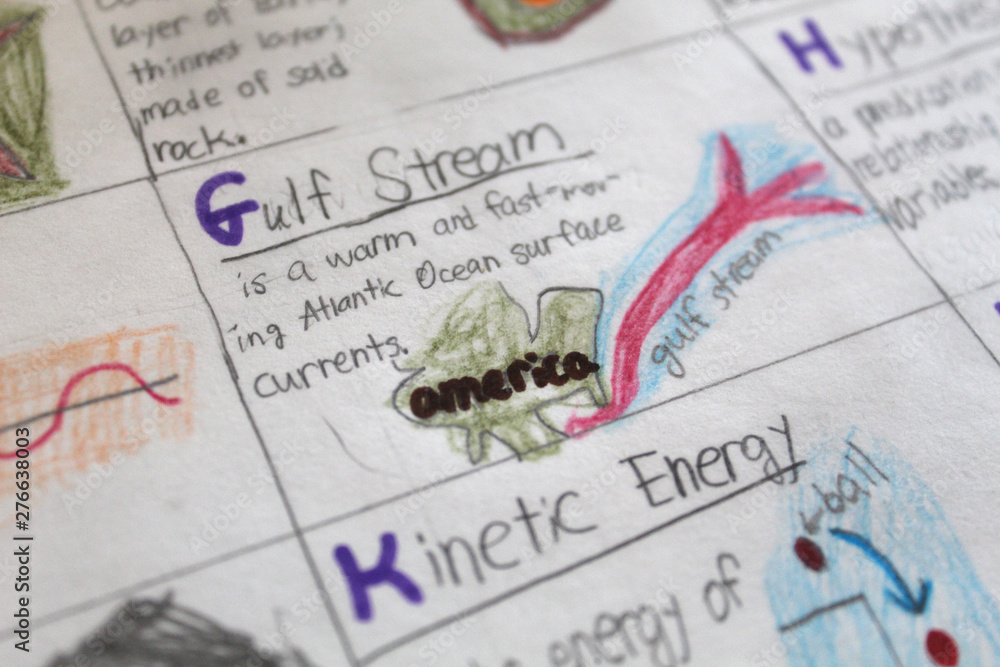 School work, hand-drawn and handwritten by child Stock Photo | Adobe Stock