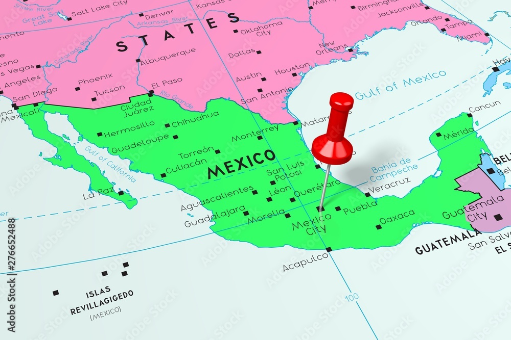 Mexico, Mexico City - capital city, pinned on political map Stock ...