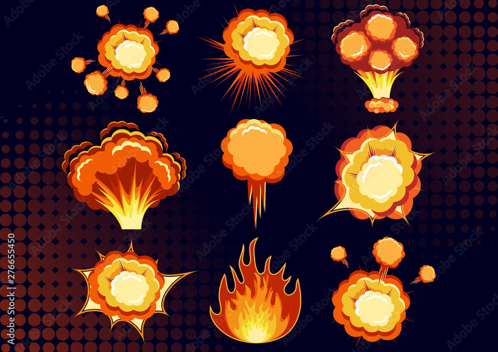 Cartoon vector bomb explosion with smoke. Cartoon style effect boom ...
