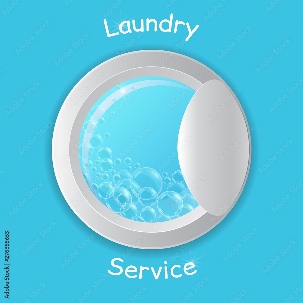 Vector realistic washing-machine door with soup bubbles isolated on ...