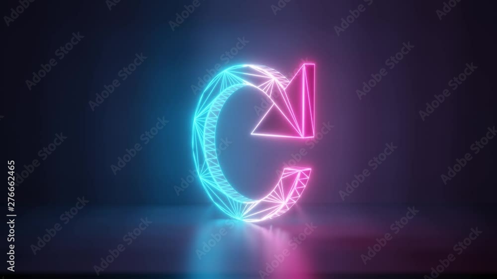 3d rendering glowing blue purple neon laser light with wireframe ...