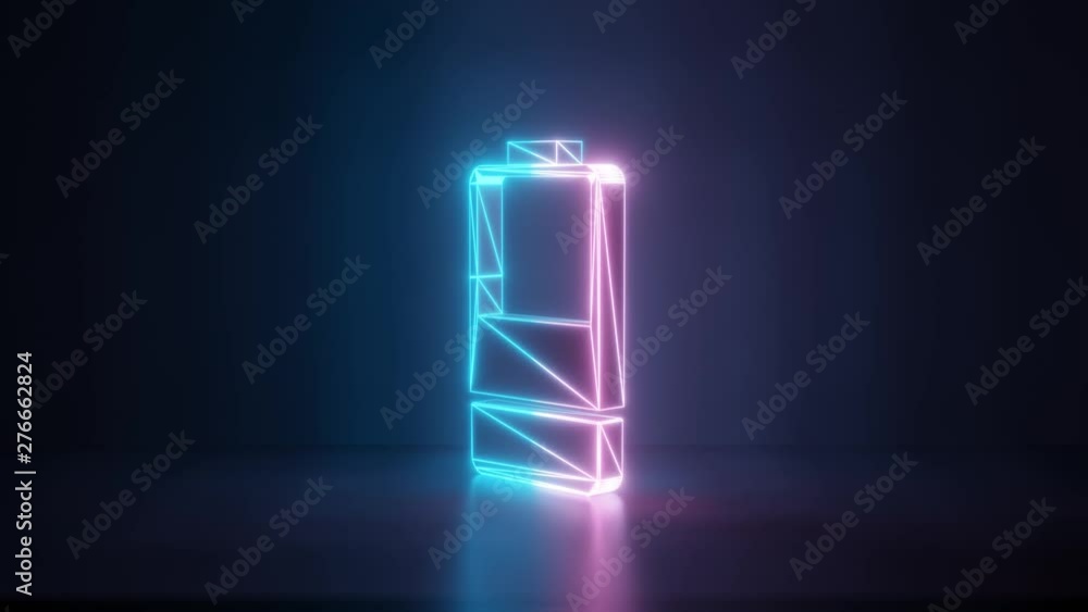 3d rendering glowing blue purple neon laser light with wireframe ...