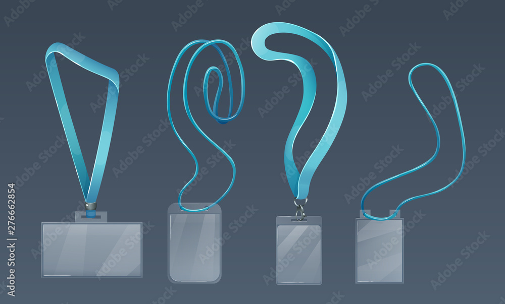 Plastic badge holders for employee IDs, on soft straps, laces. Stock ...