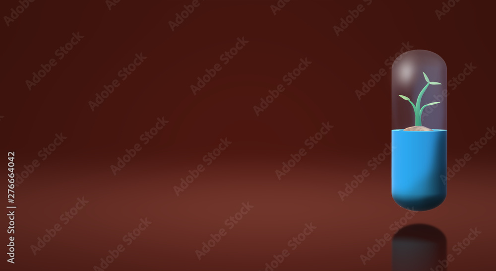 3d rendering capsule tree Sapling for medicine content. Stock ...