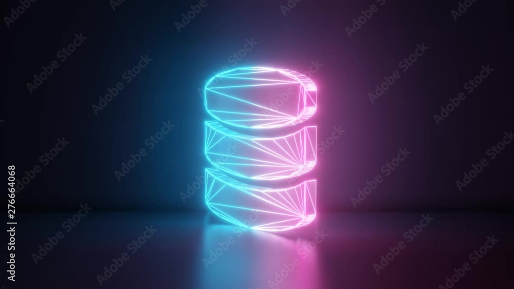 3d rendering glowing blue purple neon laser light with wireframe symbol ...