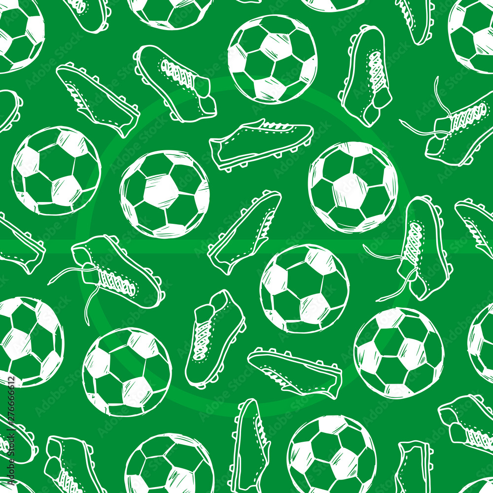 Football Soccer balls and boots doodle seamless pattern. Vector ...