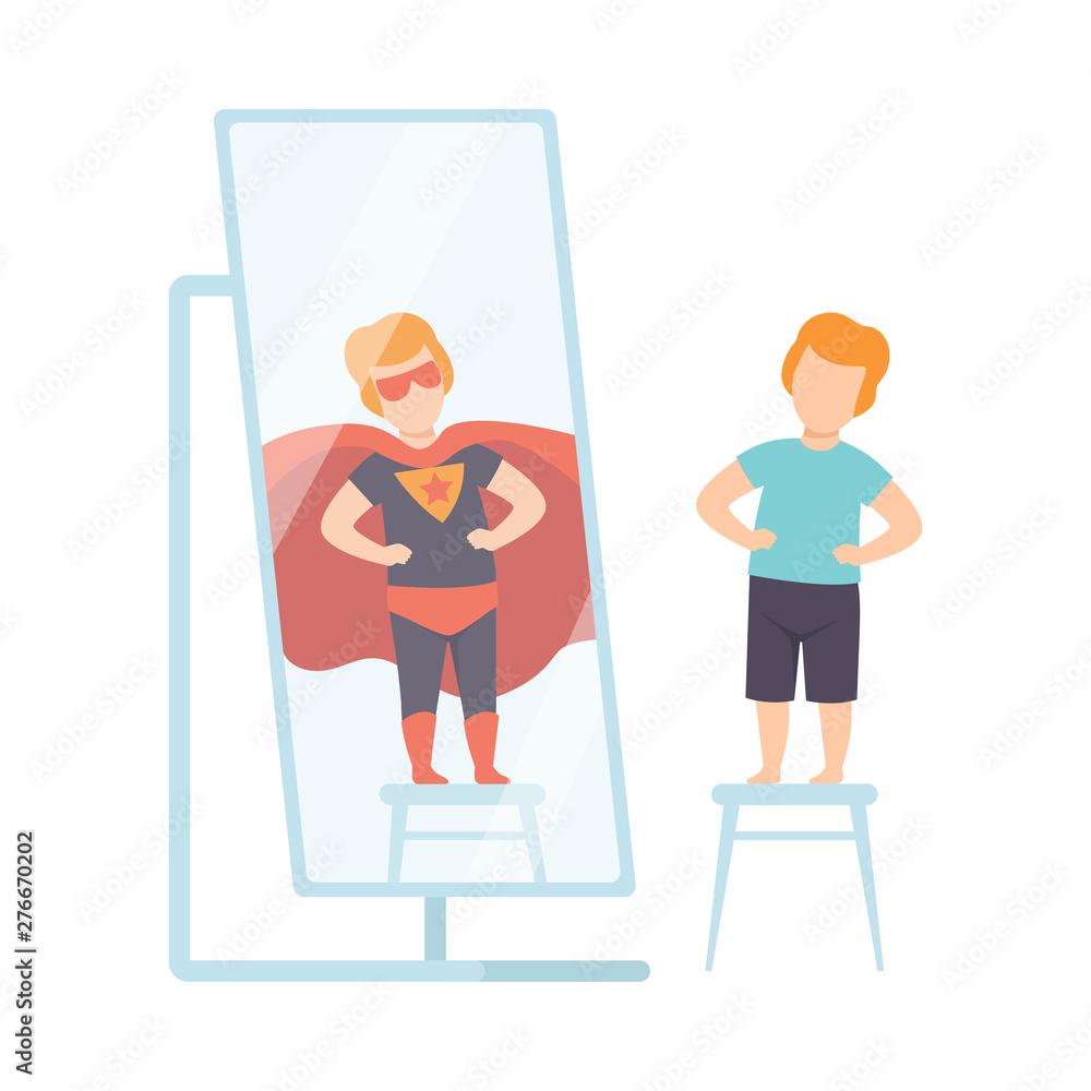 Narcissistic Man Character Looking at Mirror and Seeing Superhero ...