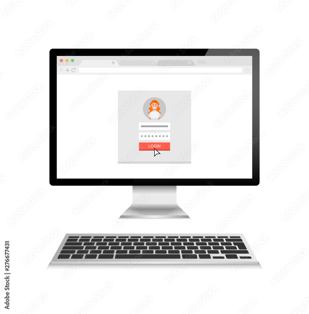 Sign in page on computer display screen. Female avatar. Vector ...