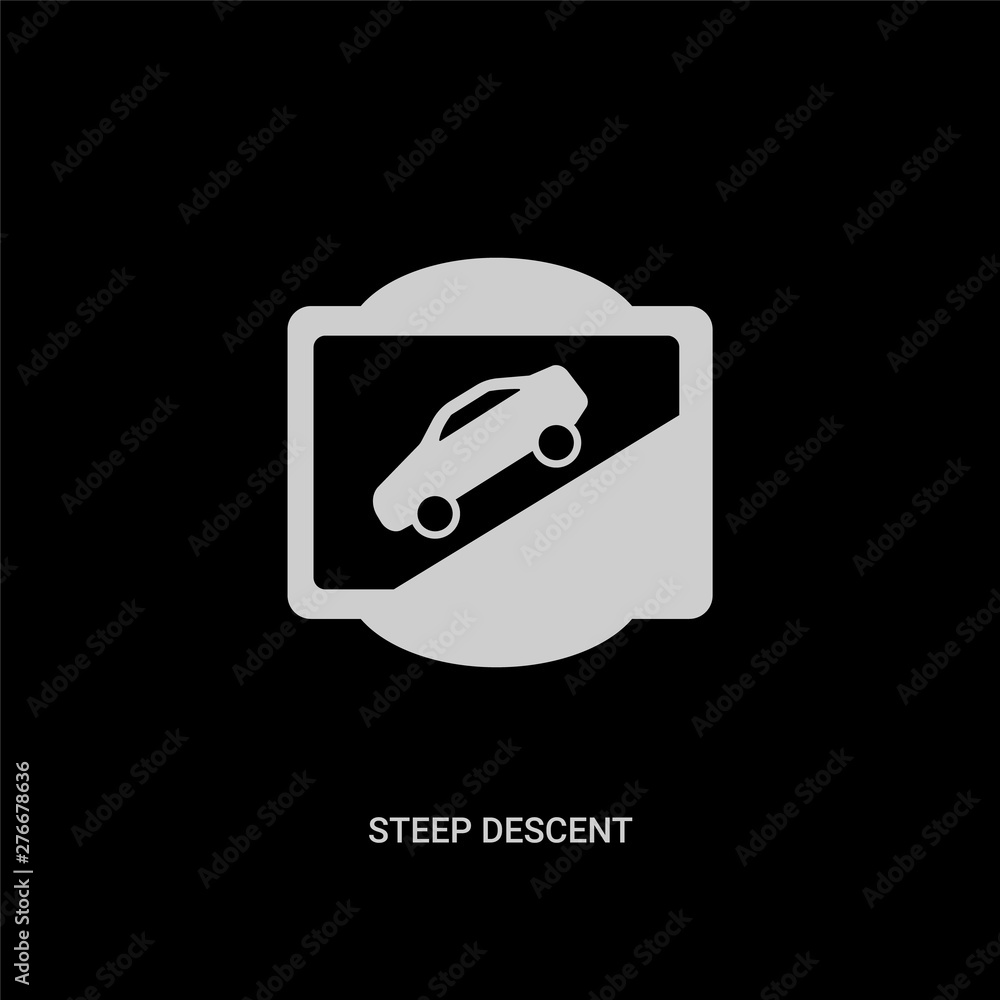 white steep descent vector icon on black background. modern flat steep ...