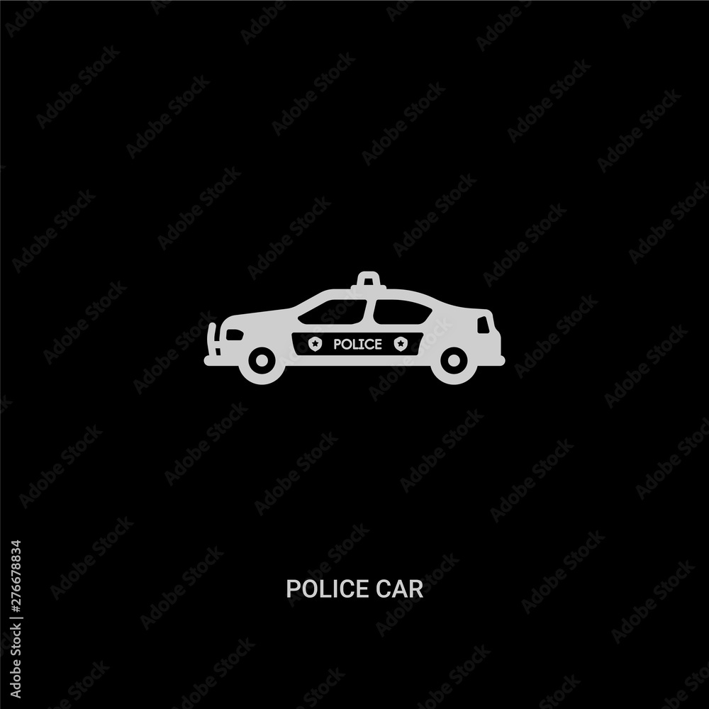 white police car vector icon on black background. modern flat police ...