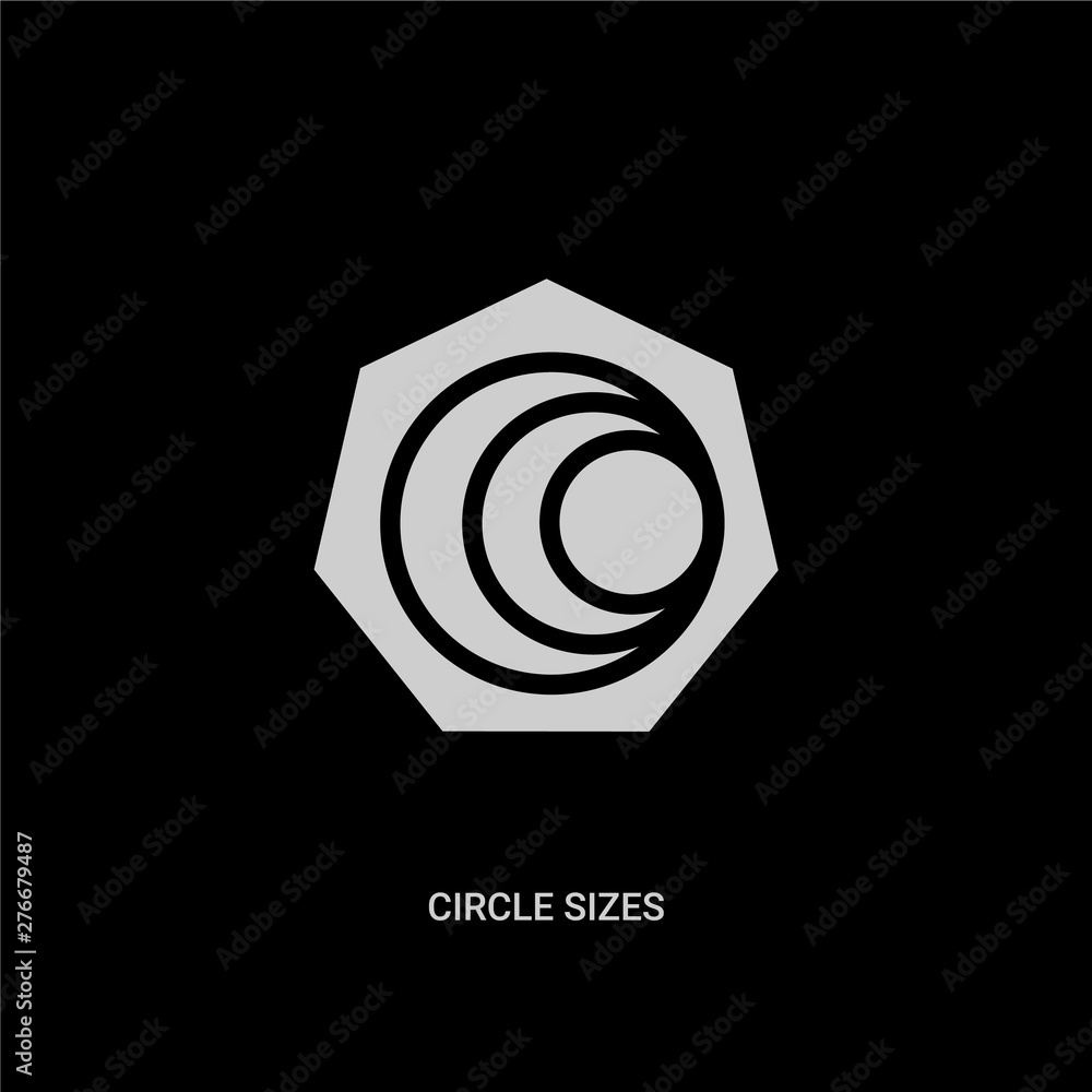 white circle sizes vector icon on black background. modern flat circle ...