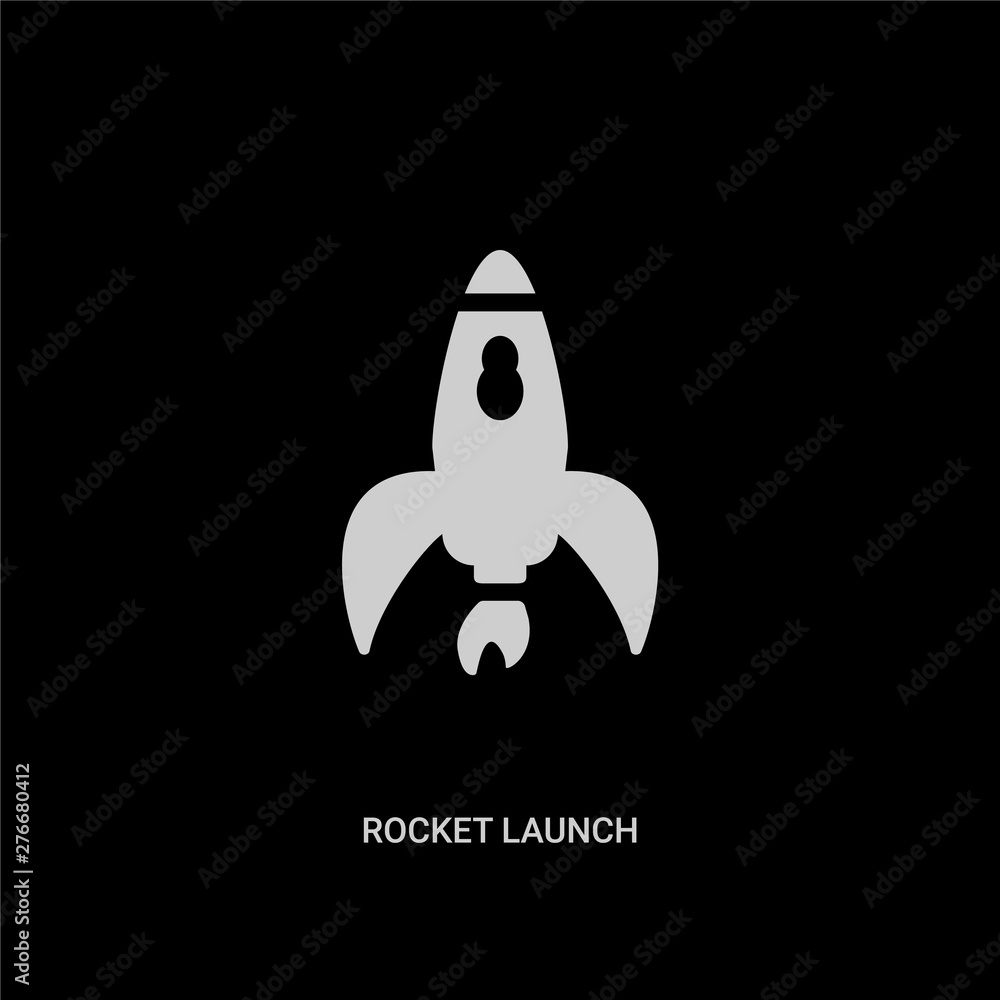 white rocket launch vector icon on black background. modern flat rocket ...