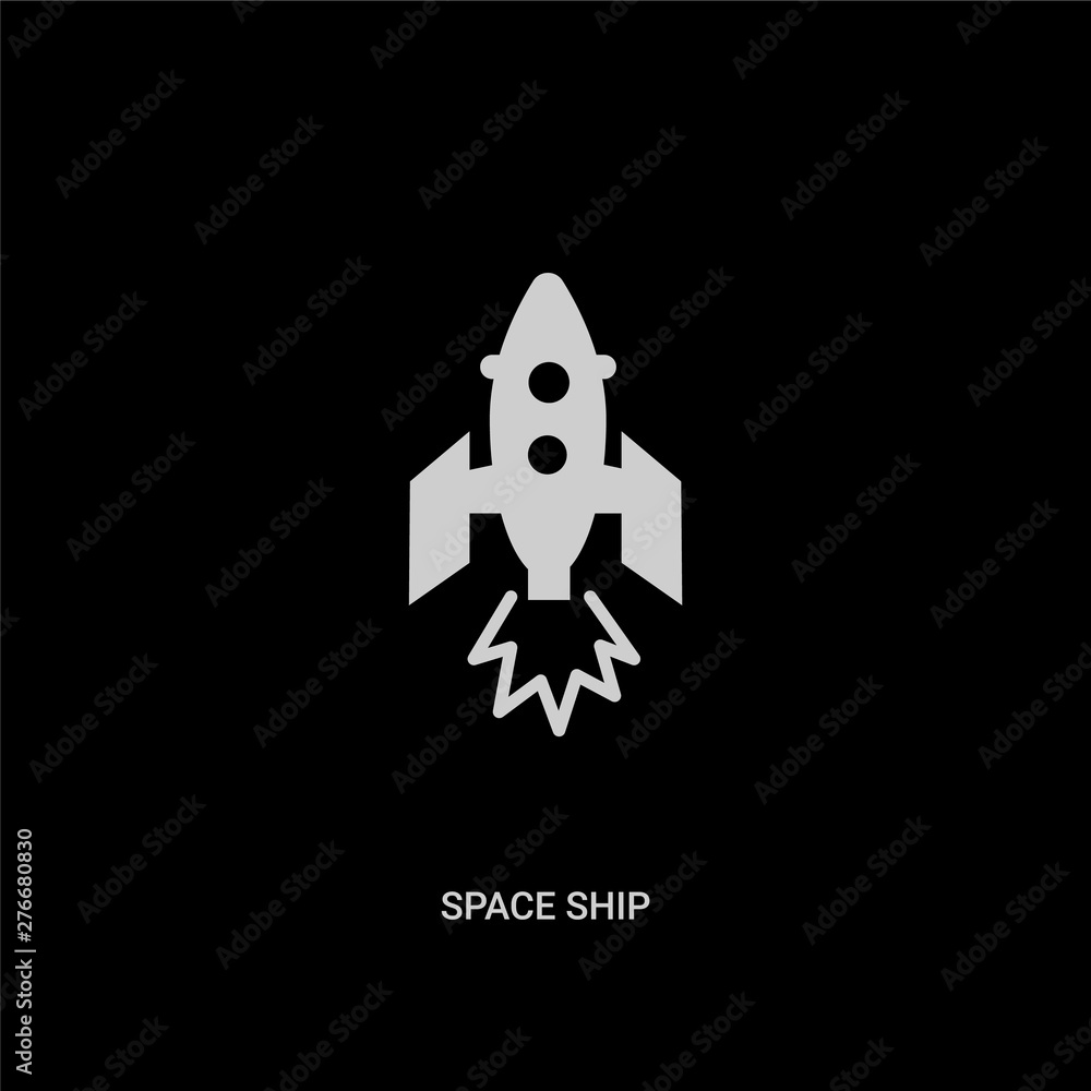 white space ship vector icon on black background. modern flat space ...
