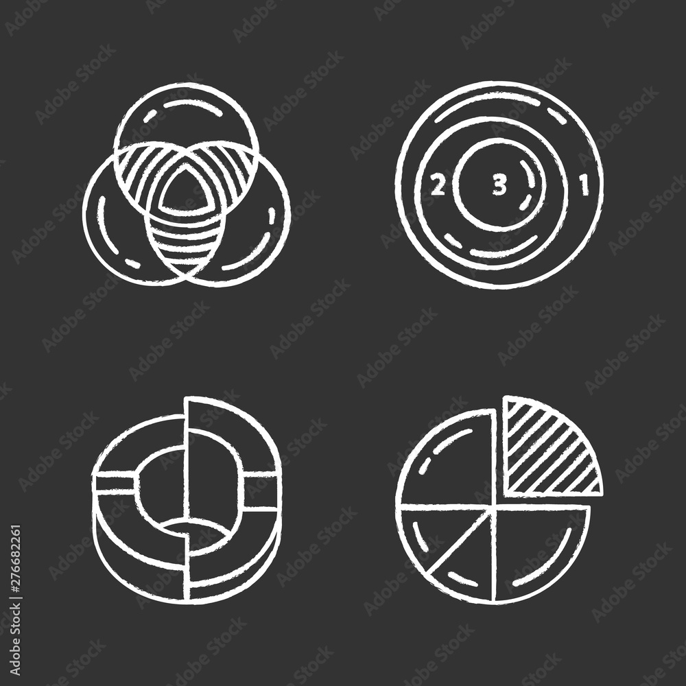 Diagrams chalk icons set. Data graphic visualization. Statistical ...