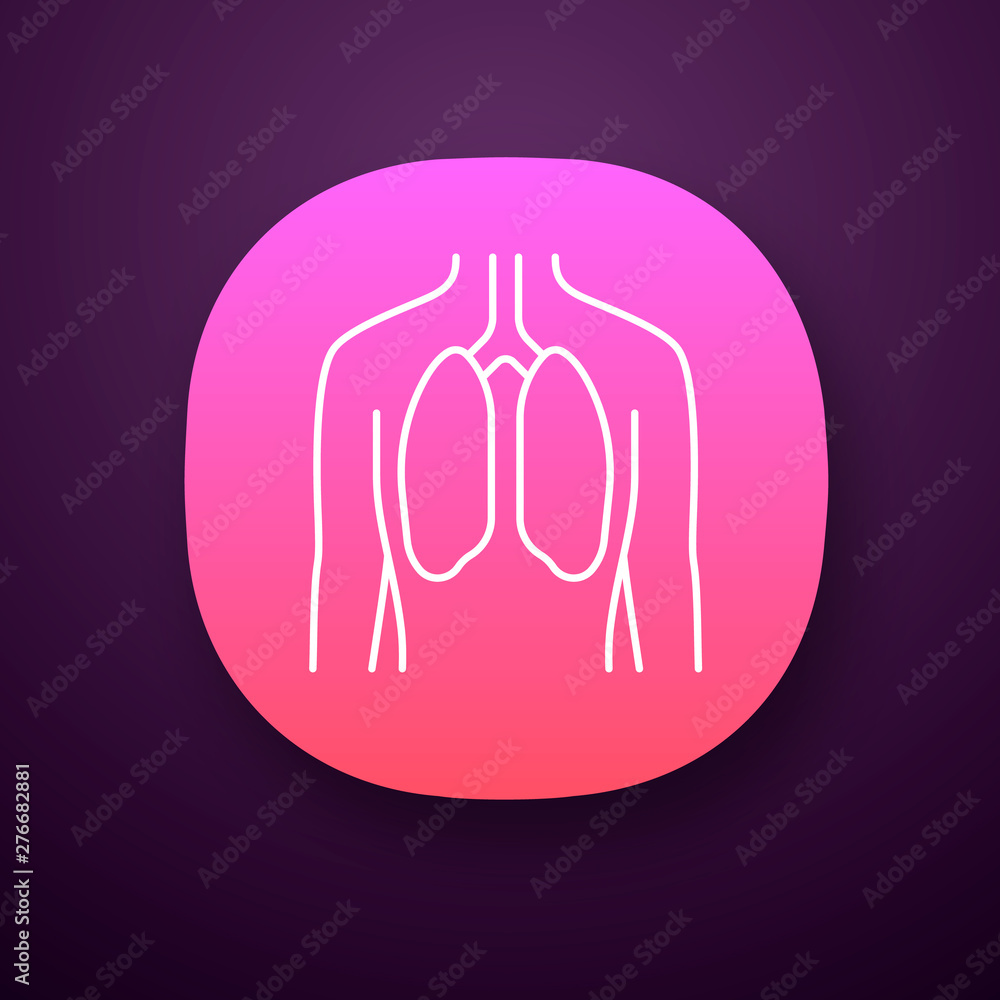 Healthy lungs app icon. Human organ in good health. Functioning ...