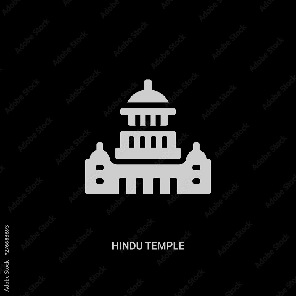 white hindu temple vector icon on black background. modern flat hindu ...