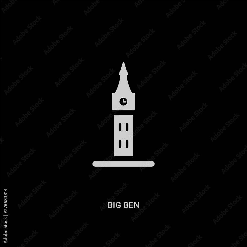 white big ben vector icon on black background. modern flat big ben from ...