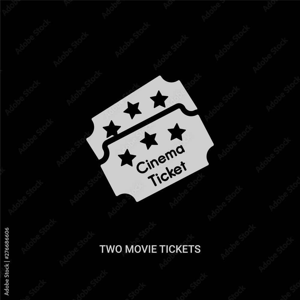 white two movie tickets vector icon on black background. modern flat ... white two movie tickets vector icon on black background. modern flat ...