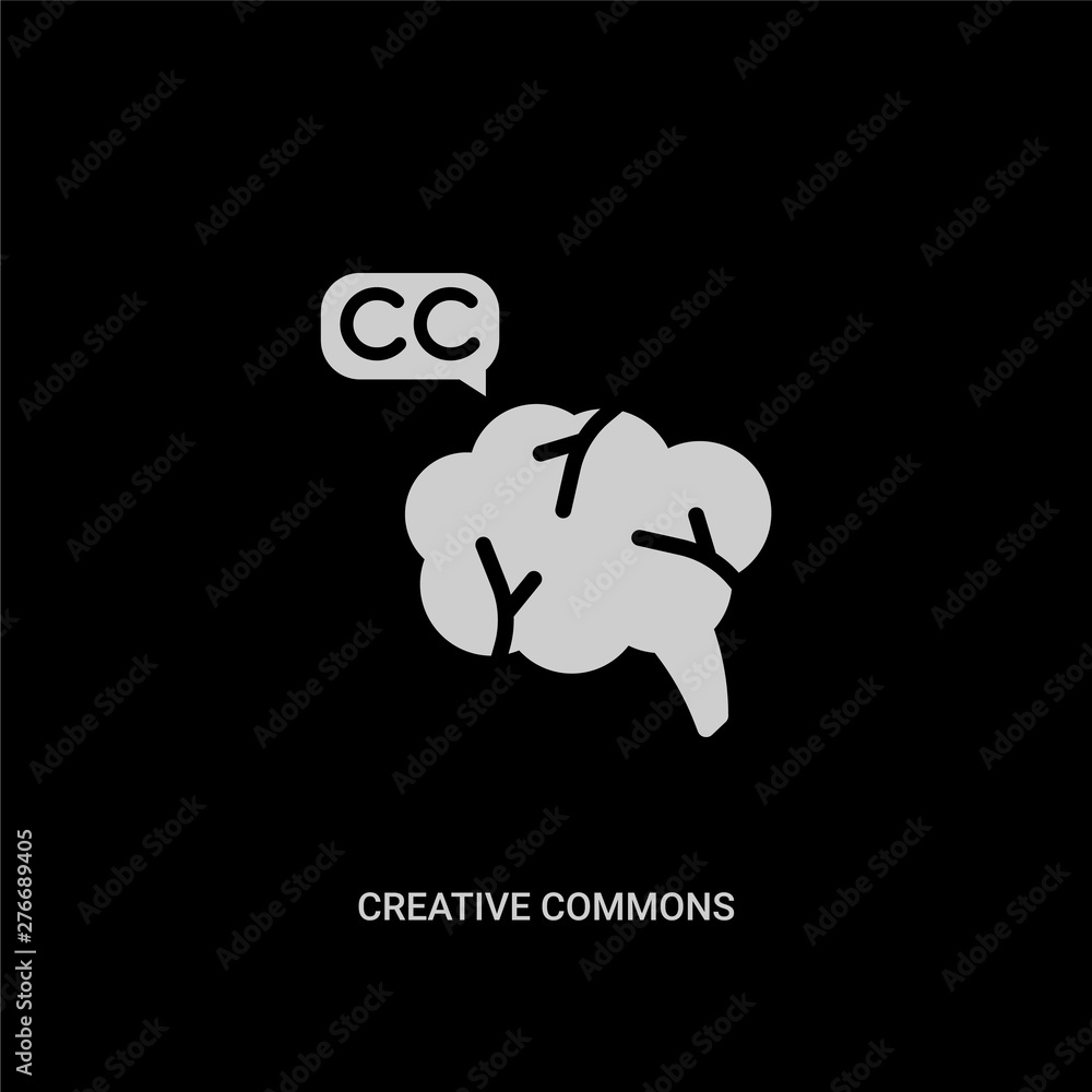 white creative commons vector icon on black background. modern flat ...