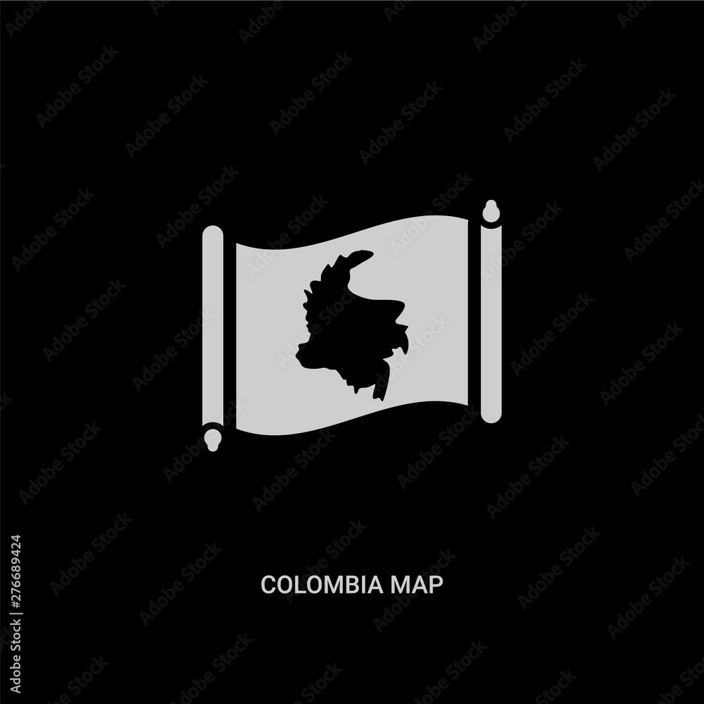 white colombia map vector icon on black background. modern flat ...